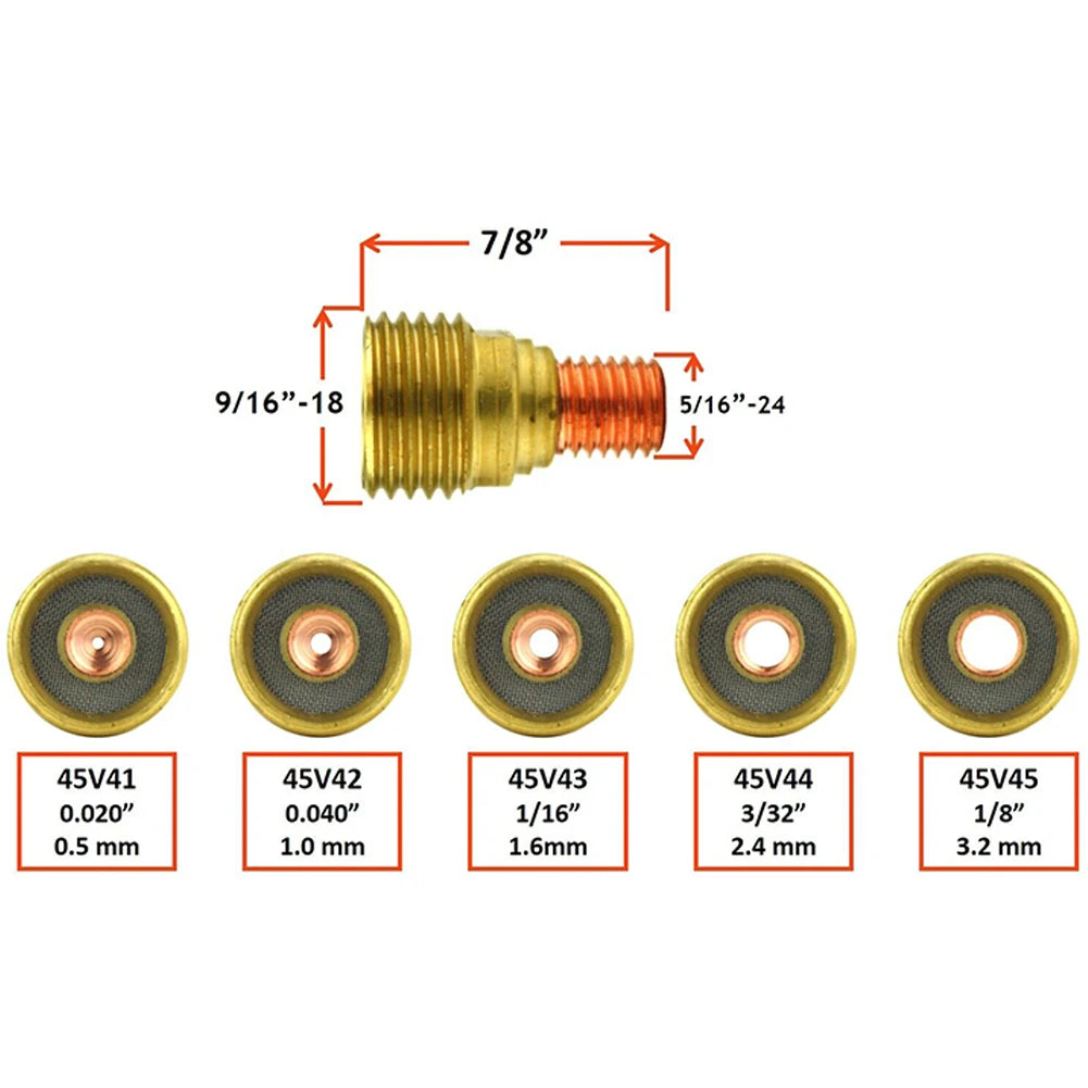 5pcs Welded Gas Lenses Collet Body For TIG Welding Torches Series 9/20 ...