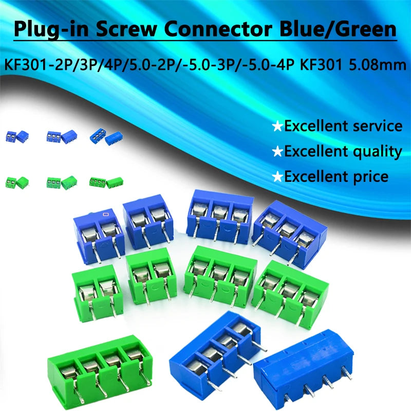PCB Mount Screw Terminal Block Connector KF301 2P-4P 5.0 / 5.08mm Stra ...